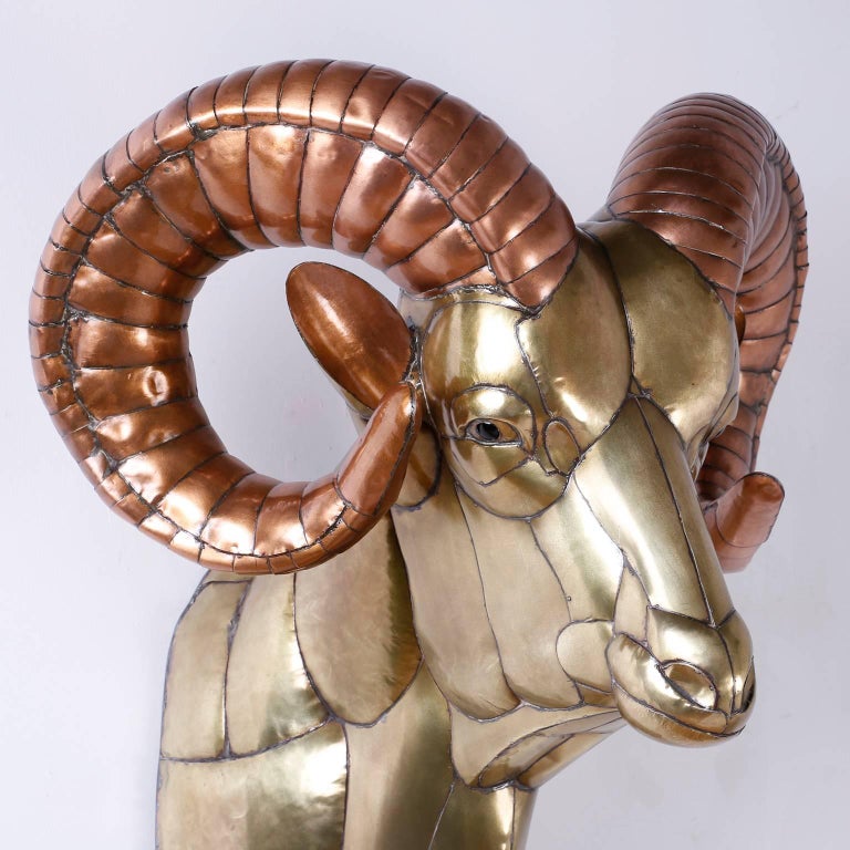 Mid-Century Brass and Copper Ram's Head by Bustamante For Sale at 1stDibs