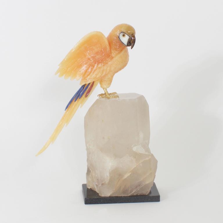 Carved Geode Hardstone Parrot Sculptures For Sale at 1stDibs