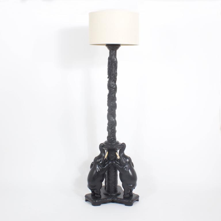 Pair of Hand-Carved Hardwood Elephant Floor Lamps at 1stDibs