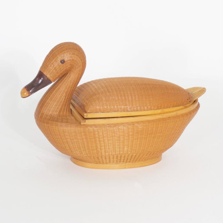 Delightful Mid Century Wicker Swan Basket at 1stDibs