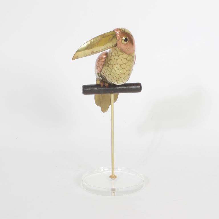Mid Century Bustamante Brass and Copper Sculpture of a Toucan at 1stDibs