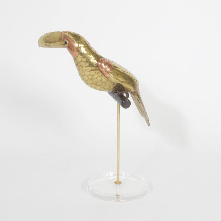 Mid Century Bustamante Brass and Copper Sculpture of a Toucan at 1stDibs