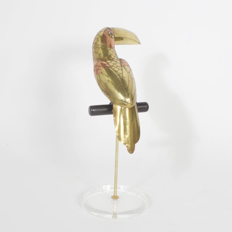 Mid Century Bustamante Brass and Copper Sculpture of a Toucan at 1stDibs