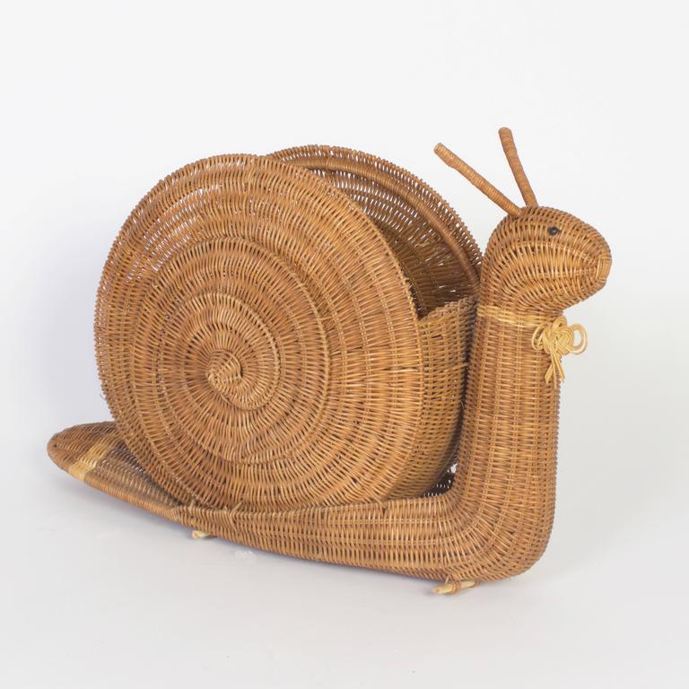 Charming Midcentury Wicker Magazine Stand in the Shape of a Snail at ...