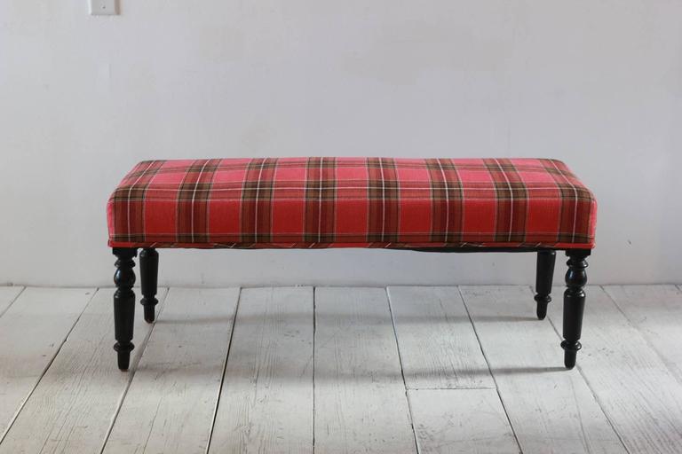 Red Plaid Bench with Turned Legs at 1stDibs