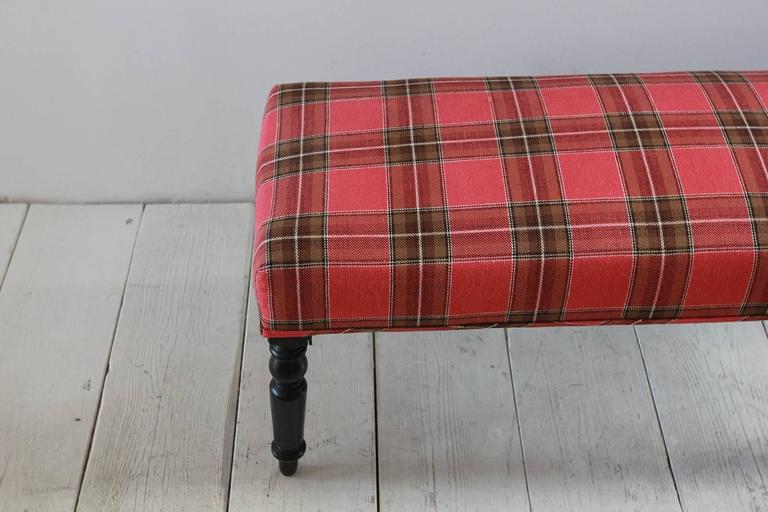 Red Plaid Bench with Turned Legs at 1stDibs