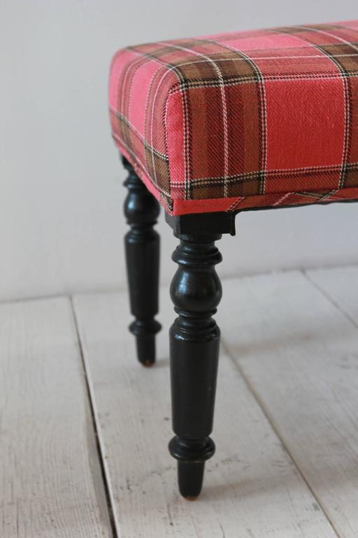 Red Plaid Bench with Turned Legs at 1stDibs