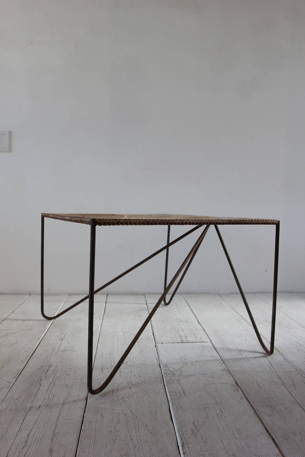 Rustic Perforated Metal Side Table with Angled Legs For Sale at 1stdibs