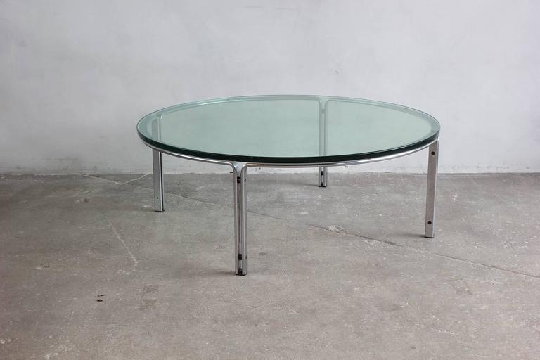 Round Metal and Steel Coffee Table with Glass Top For Sale at 1stDibs