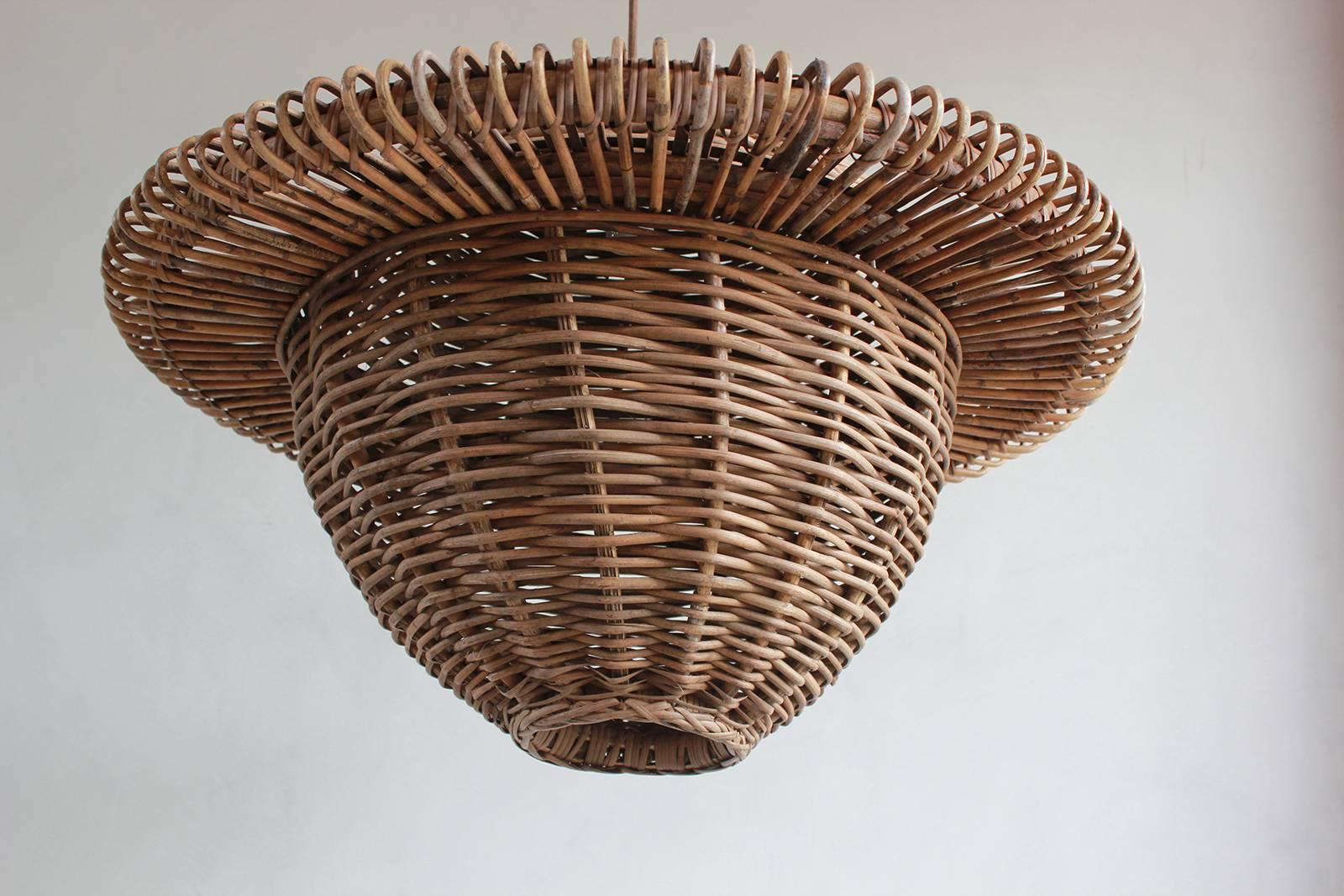 Rustic Natural Wicker Round Pendant at 1stDibs