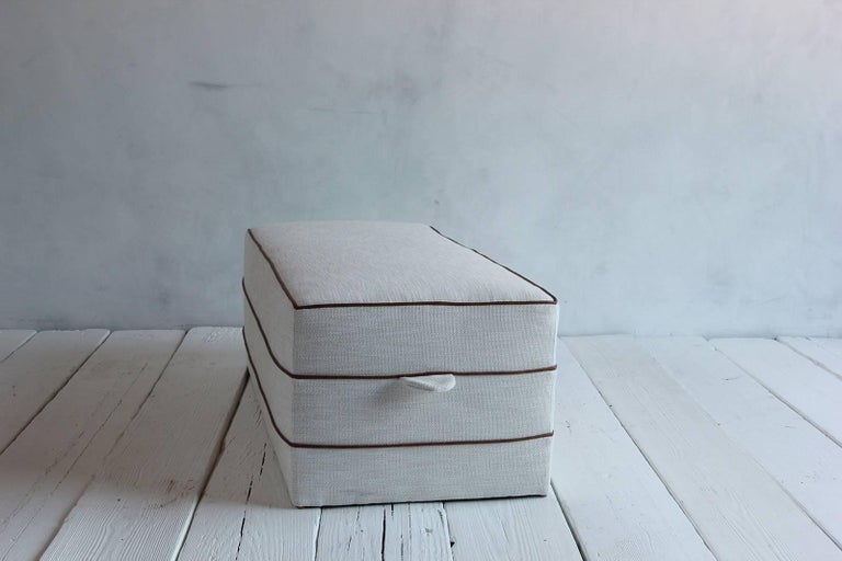 NK Collection Rectangular Hassock Upholstered in Linen with Leather ...