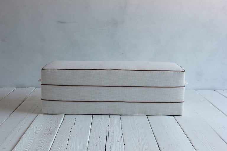 NK Collection Rectangular Hassock Upholstered in Linen with Leather ...