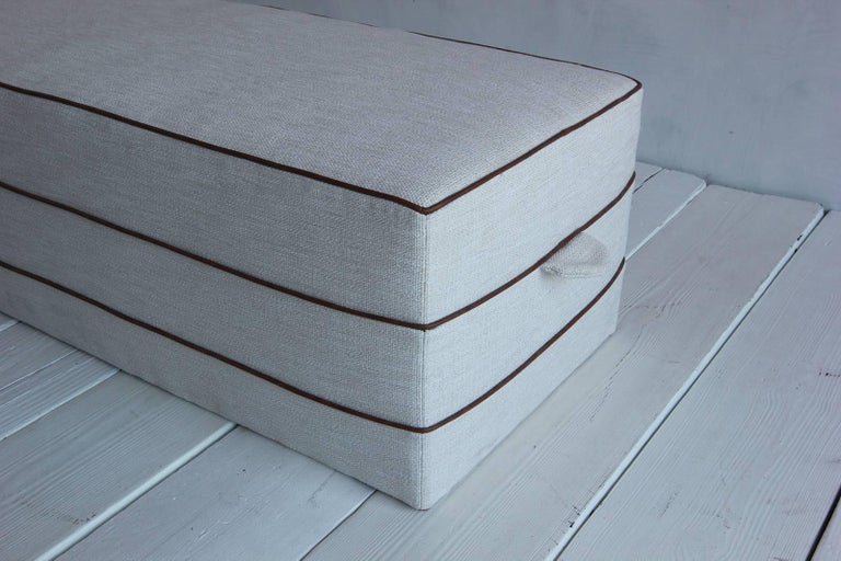 NK Collection Rectangular Hassock Upholstered in Linen with Leather ...