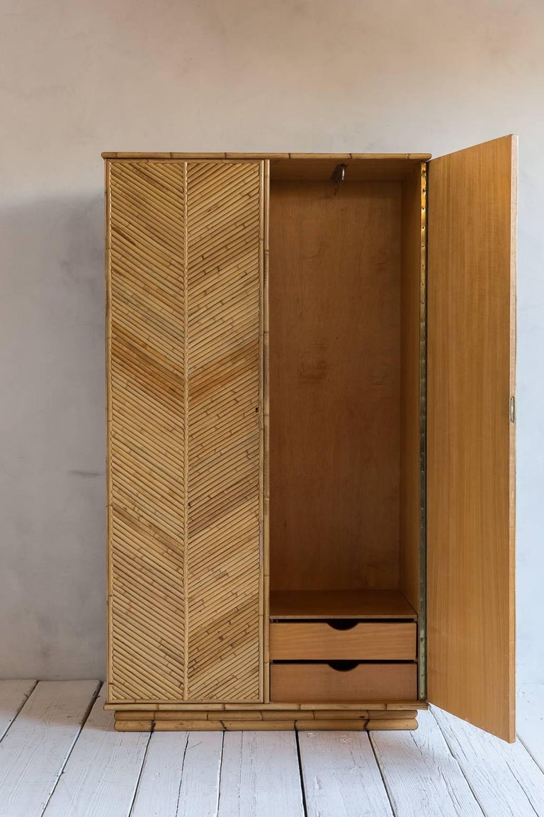 Bamboo Two-Door Armoire Wardrobe with Chevron Front Detail at 1stDibs