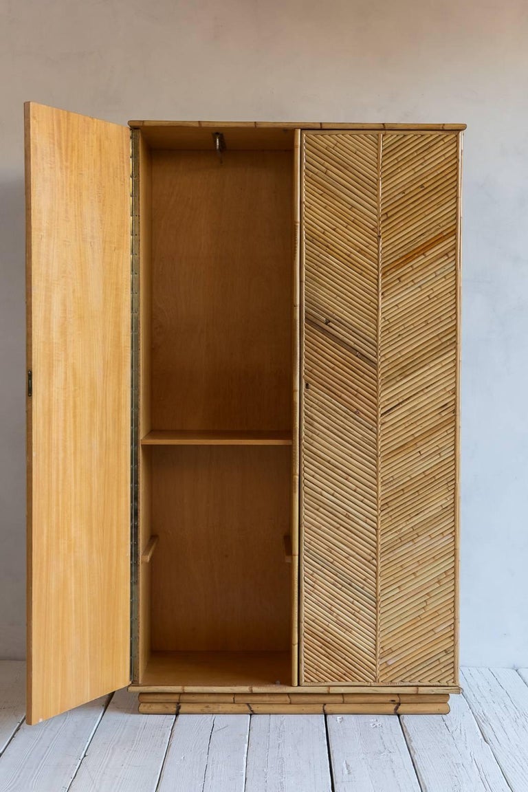 Bamboo Two-Door Armoire Wardrobe with Chevron Front Detail at 1stDibs
