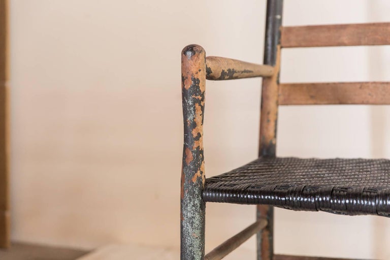 Rustic Ladder Back Bench with Spindle Details and Black Rush Seat at ...