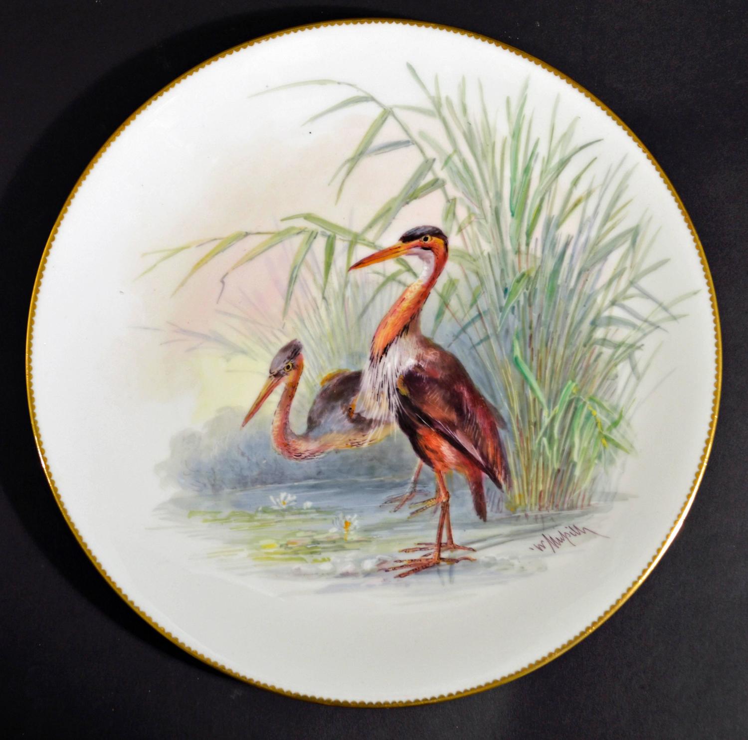 Thomas Minton Porcelain Bird Cabinet Plates, Signed by William Mussil ...