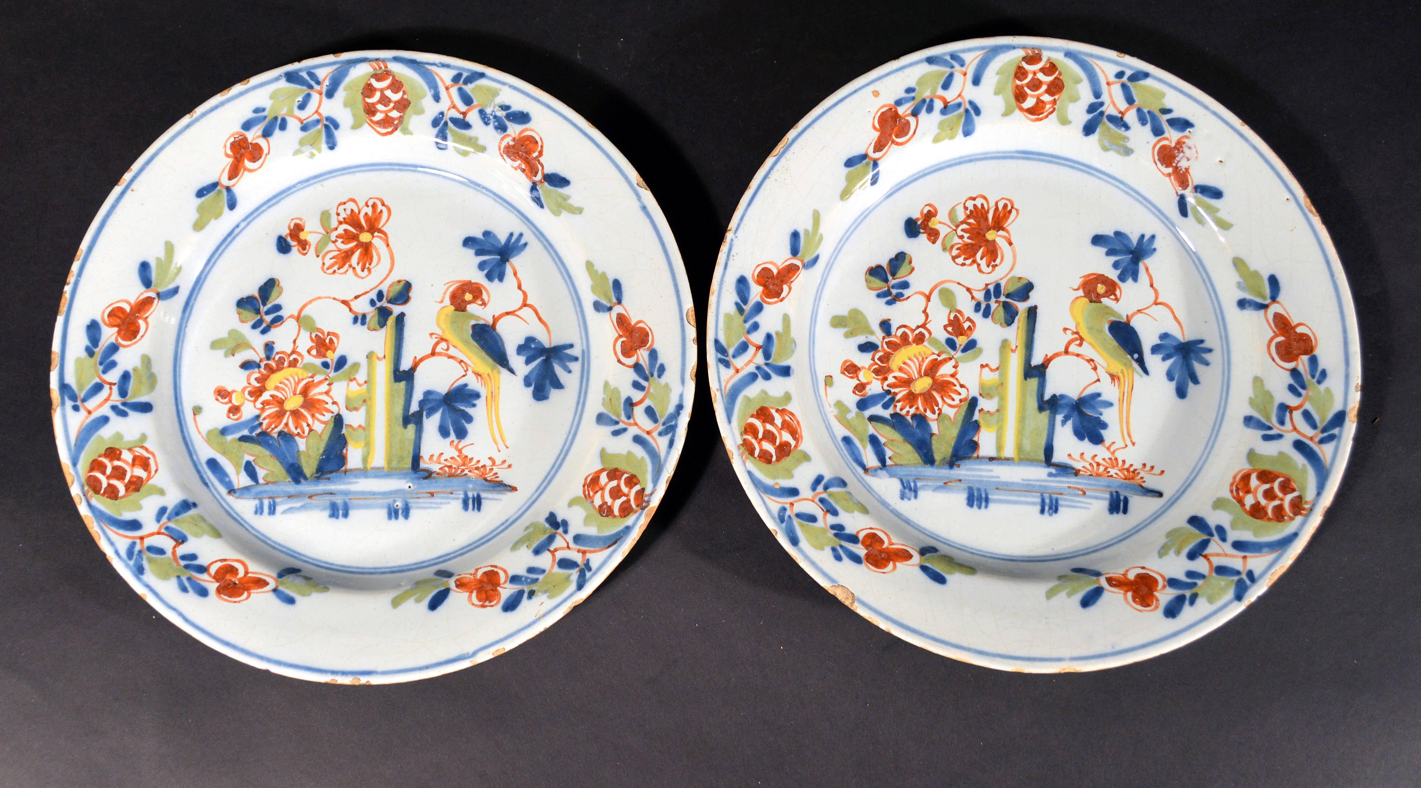 Lambeth High Street Delftware Chinoiserie Plates With Parrot, 18th ...