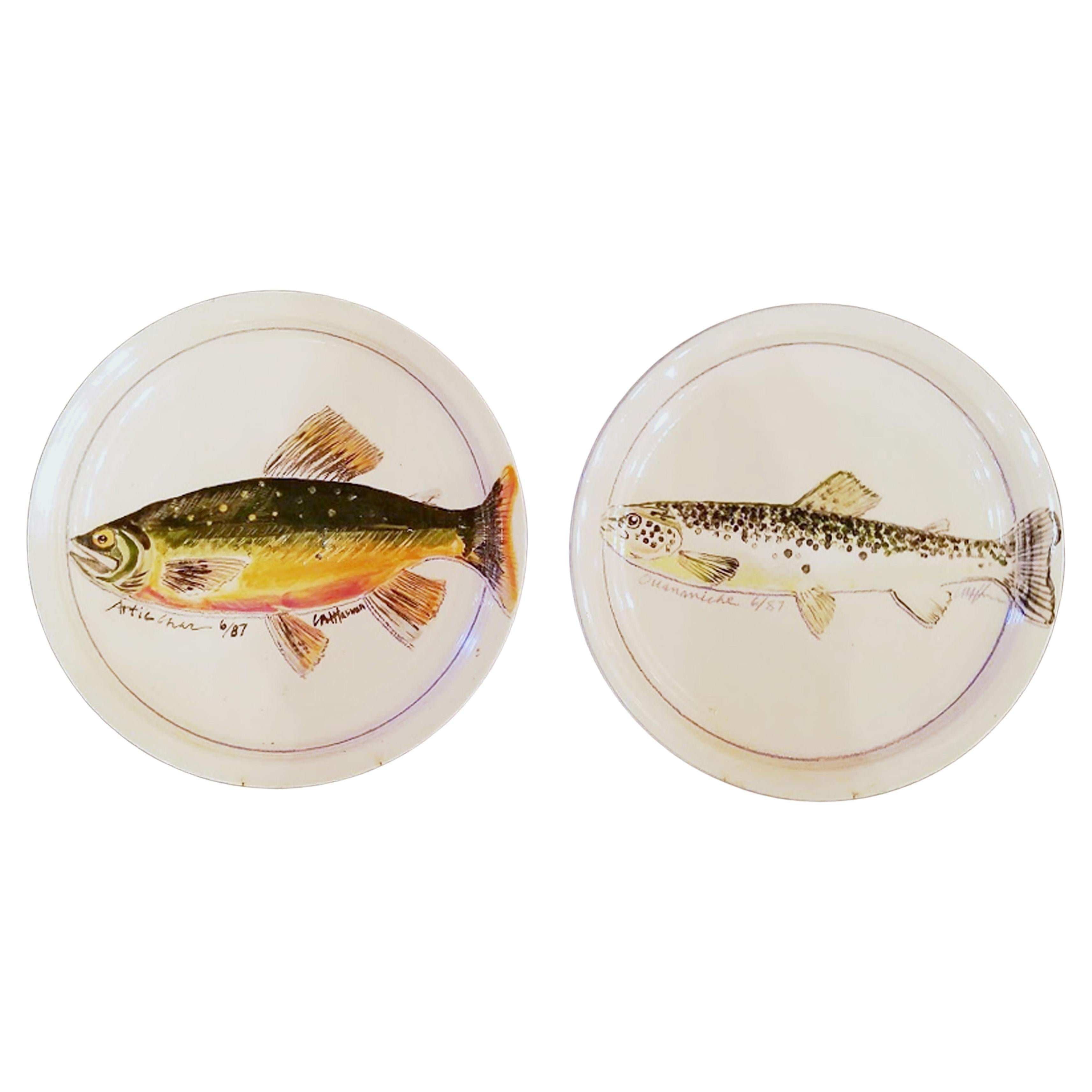Carole Harman Ceramic Dishes Painted with Fish, Arctic Char and ...