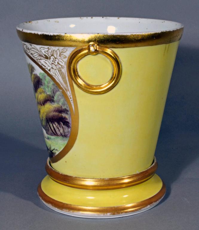 Coalport Porcelain Yellow Cache Pots and Stands with Pastoral Scenes of ...