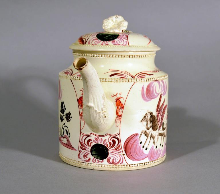 English Creamware William Greatbatch Pottery Teapot Decorated with ...
