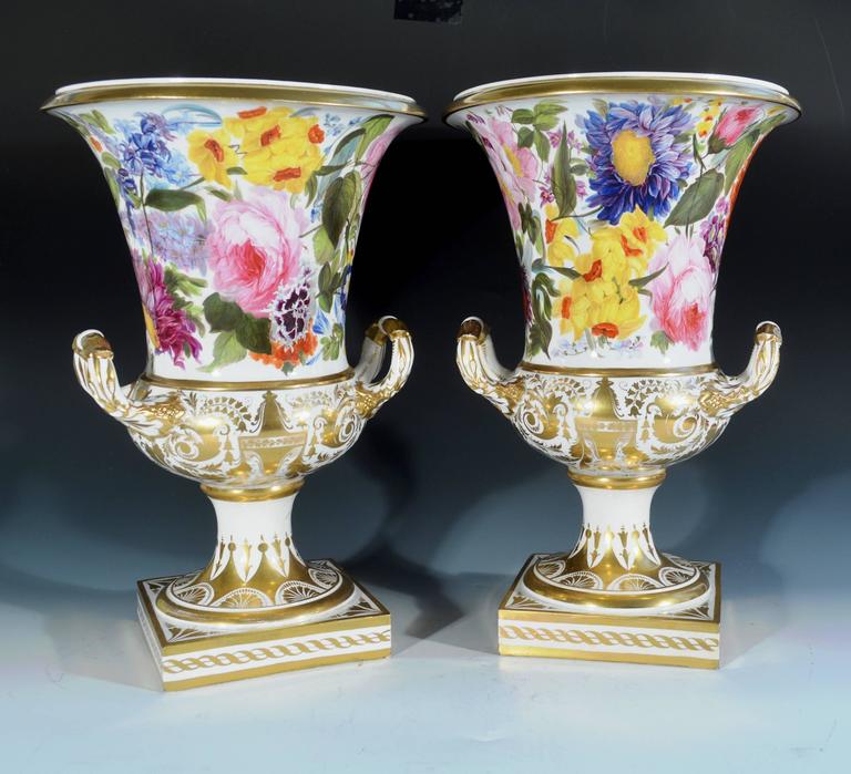 Pair of Derby Botanical Porcelain Vases, Decoration Attributed to ...
