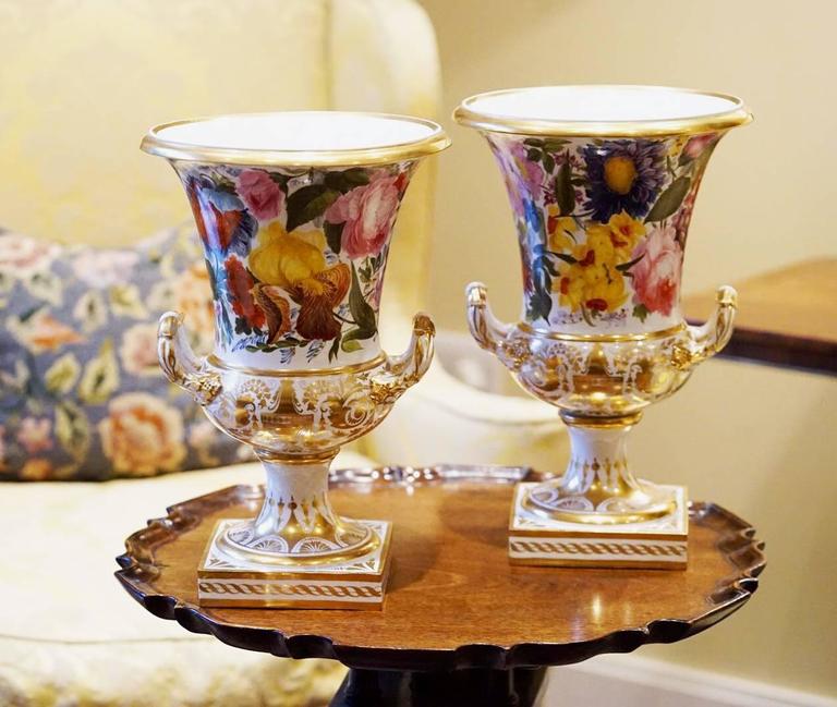 Pair of Derby Botanical Porcelain Vases, Decoration Attributed to ...