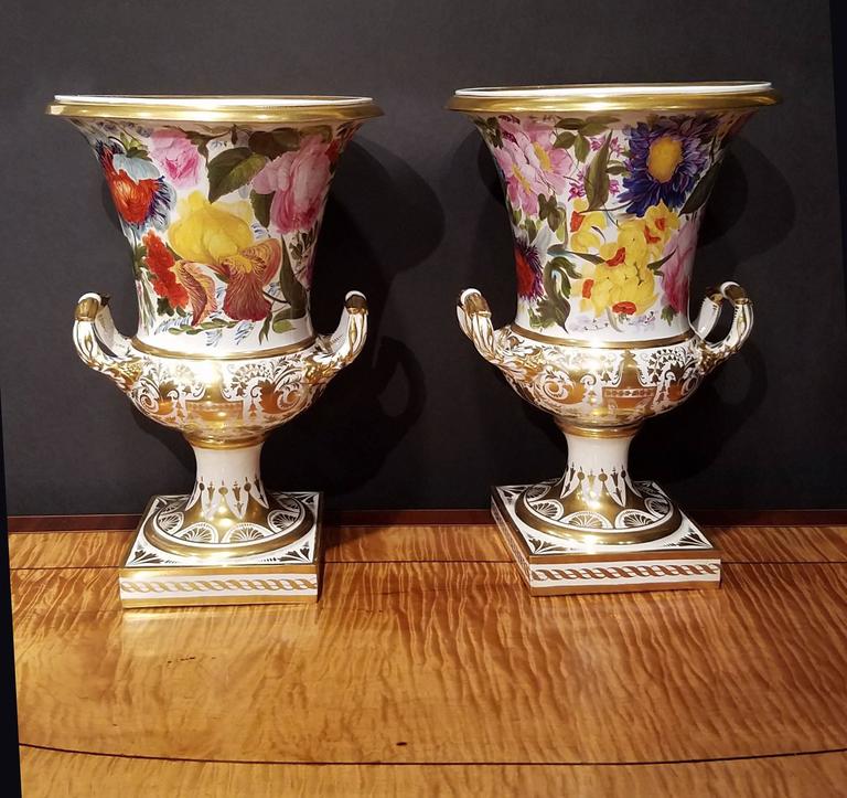 Pair of Derby Botanical Porcelain Vases, Decoration Attributed to ...