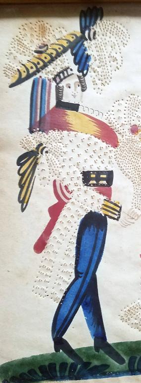 Charming American or Continental Pin-Prick Painting of a Happy Couple ...