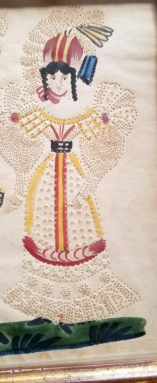 Charming American or Continental Pin-Prick Painting of a Happy Couple ...