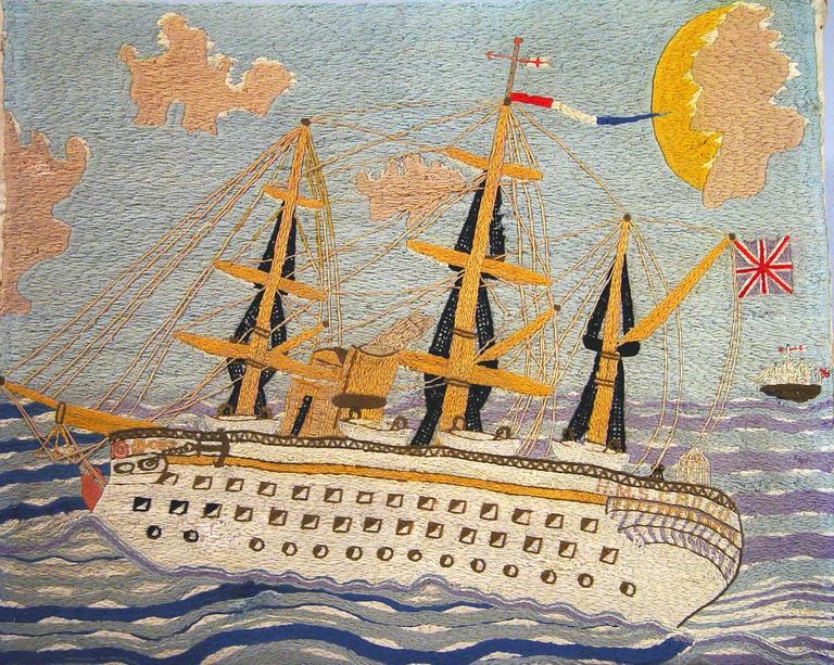 Folk Art Sailor's Large Woolwork Woolie of the Royal Navy Ship H.M.S ...