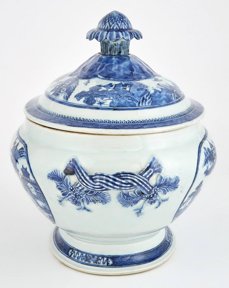 Chinese Export Nanking Blue and White Porcelain Soup Tureens, Covers ...