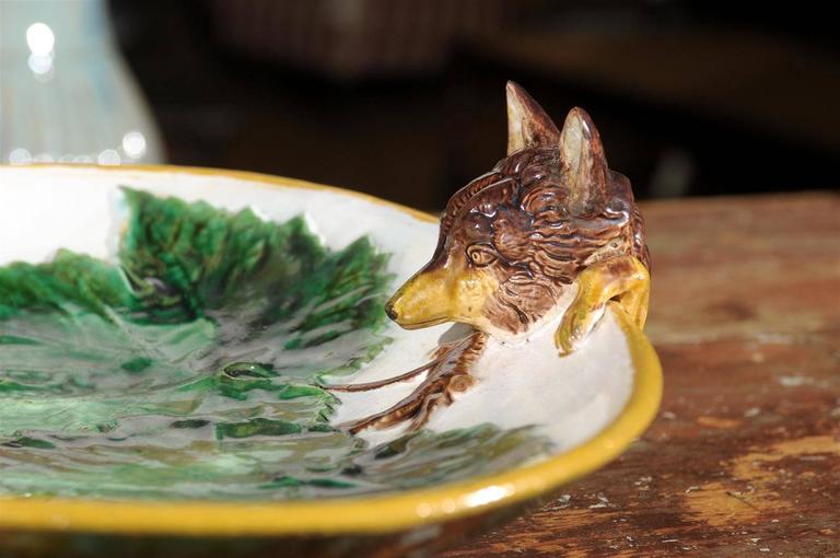 Rare George Jones Majolica Fox Dish For Sale at 1stDibs