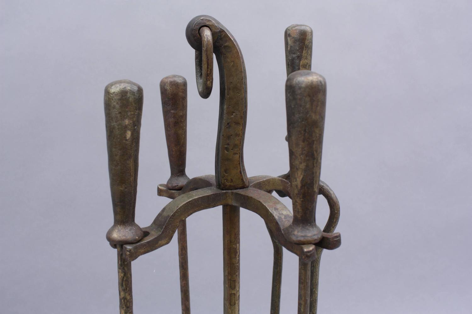 1920s Cast Iron Hammered Fire Tool Set For Sale at 1stdibs