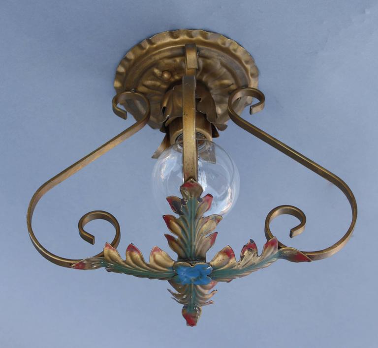 1920s Ceiling Flush Light with Original Polychrome Finish at 1stDibs
