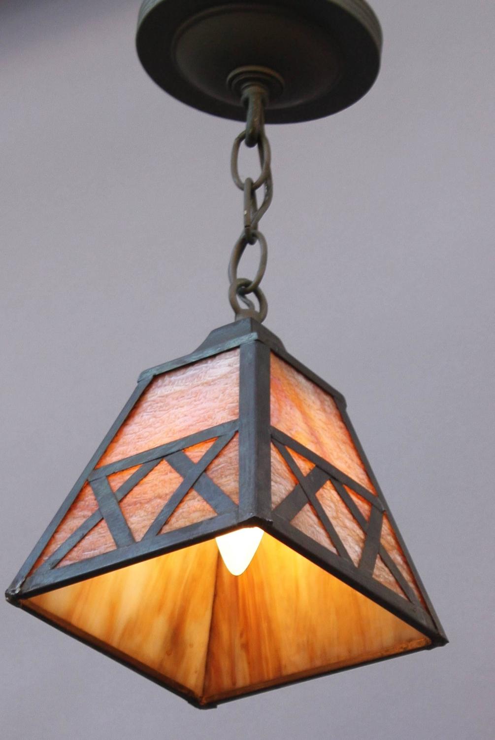 One of Two Arts and Crafts Pendant Lights For Sale at 1stdibs