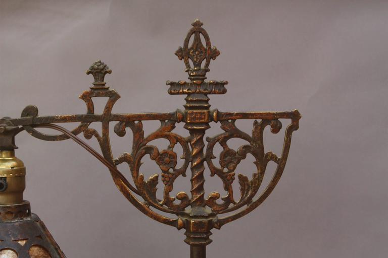 1920s Striking Spanish Revival Bridge Lamp with Mica Shade at 1stDibs