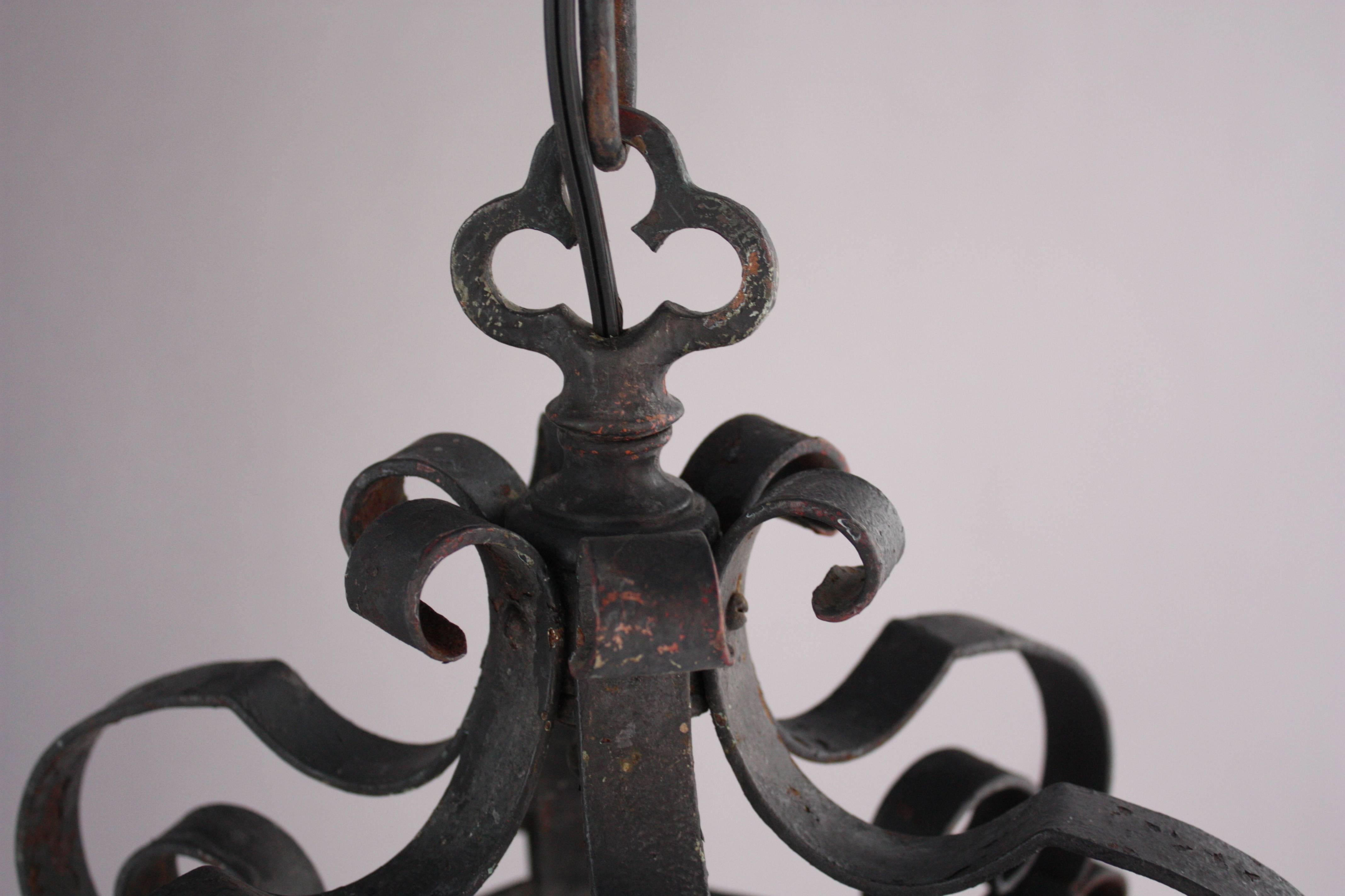 1920s Wrought Iron Pendant with Three Lights at 1stDibs