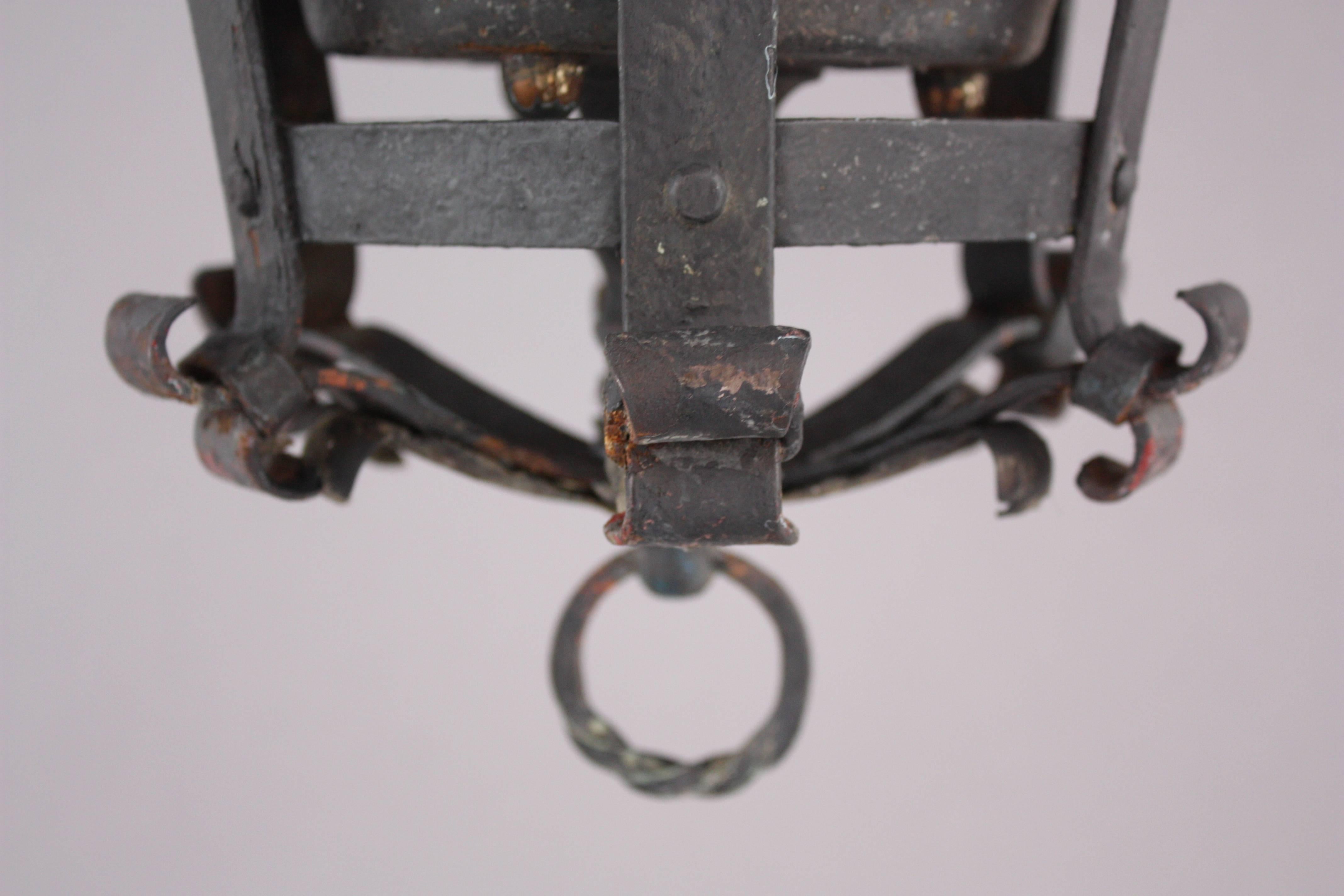 1920s Wrought Iron Pendant with Three Lights at 1stDibs