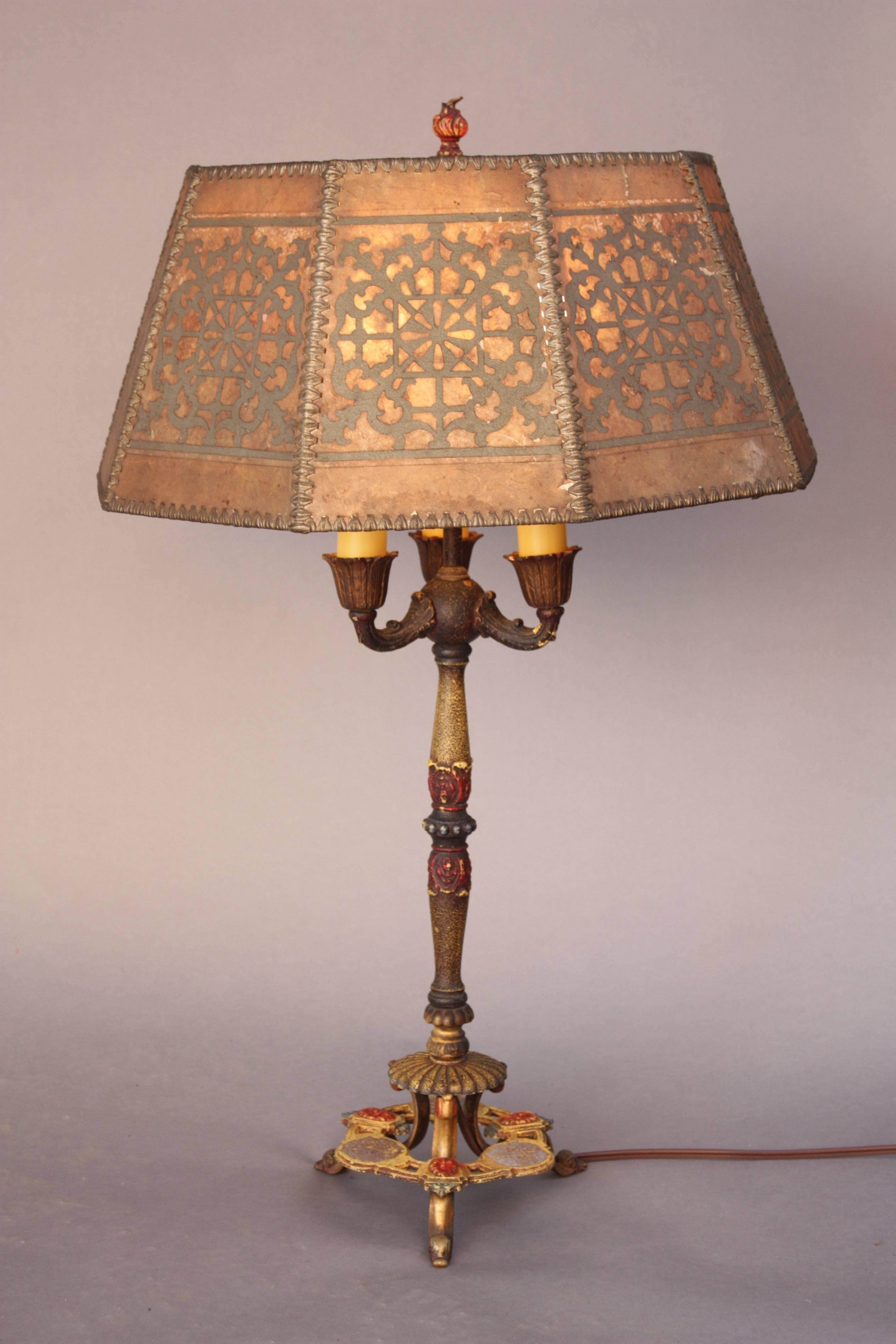 Outstanding Antique Table Lamp with Original Mica Shade at 1stDibs