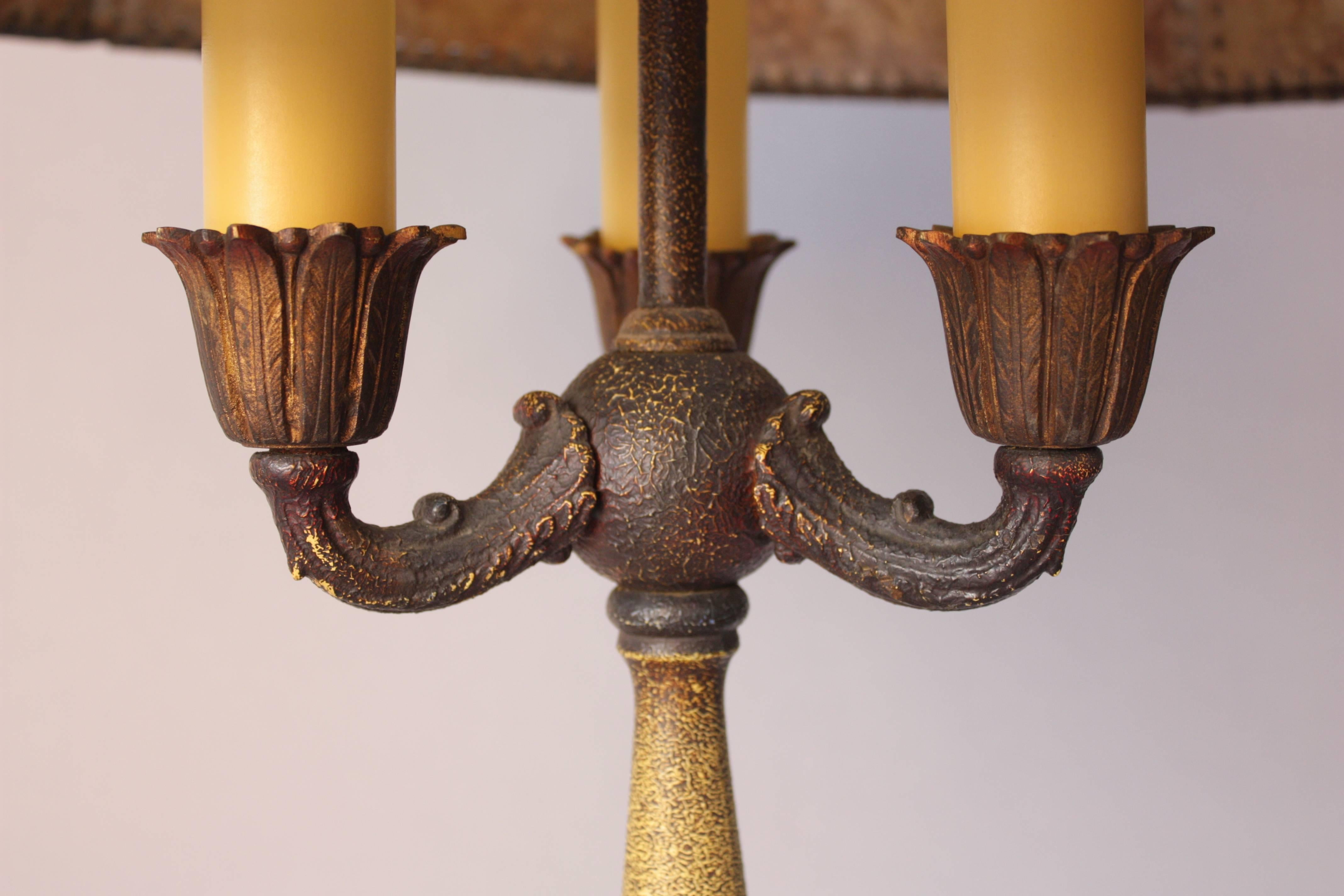 Outstanding Antique Table Lamp with Original Mica Shade at 1stDibs