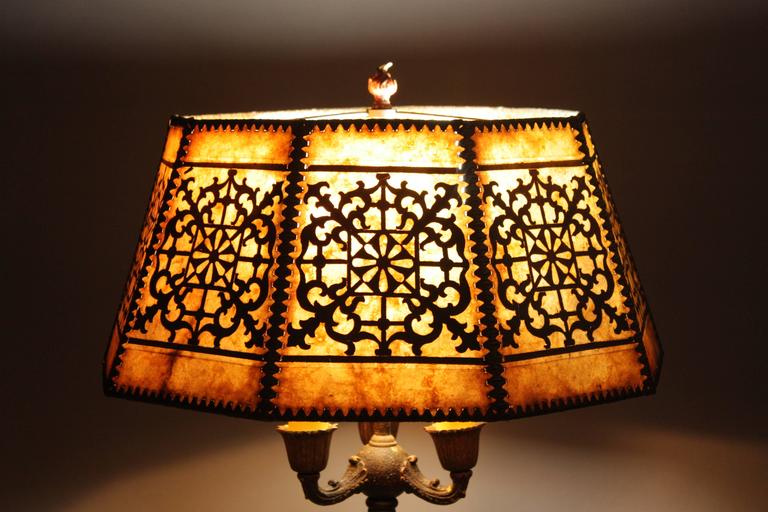 Outstanding Antique Table Lamp with Original Mica Shade at 1stDibs