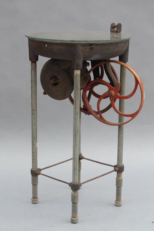 Sculptural Industrial Side Table with Gear Mechanism at 1stDibs