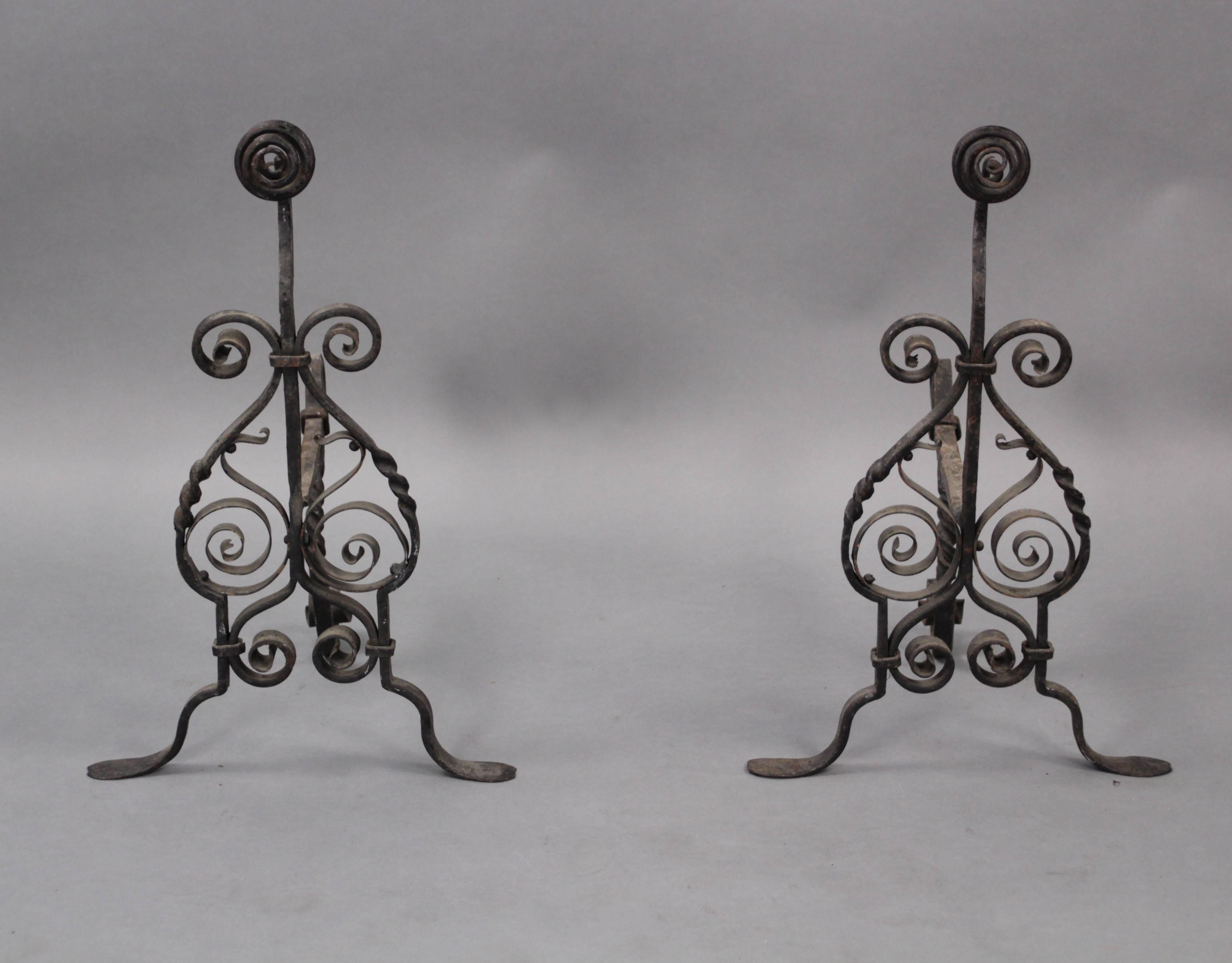 1920s Small Wrought Andirons For Sale at 1stDibs