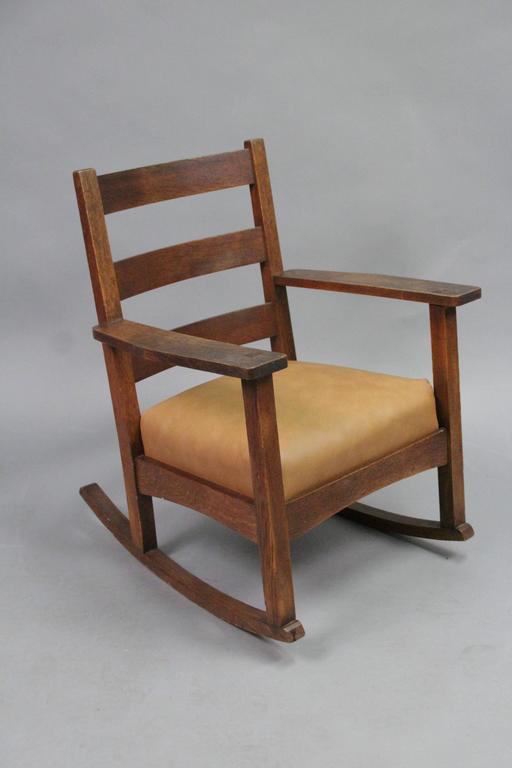 Antique Arts and Crafts Charles Stickley Rocking Chair with New Leather ...