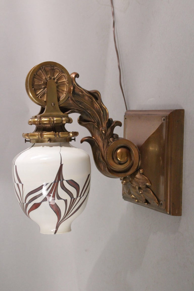 1 of 6 Exceptional Wall Mounted Deco Theater Bronze Sconce with Glass ...