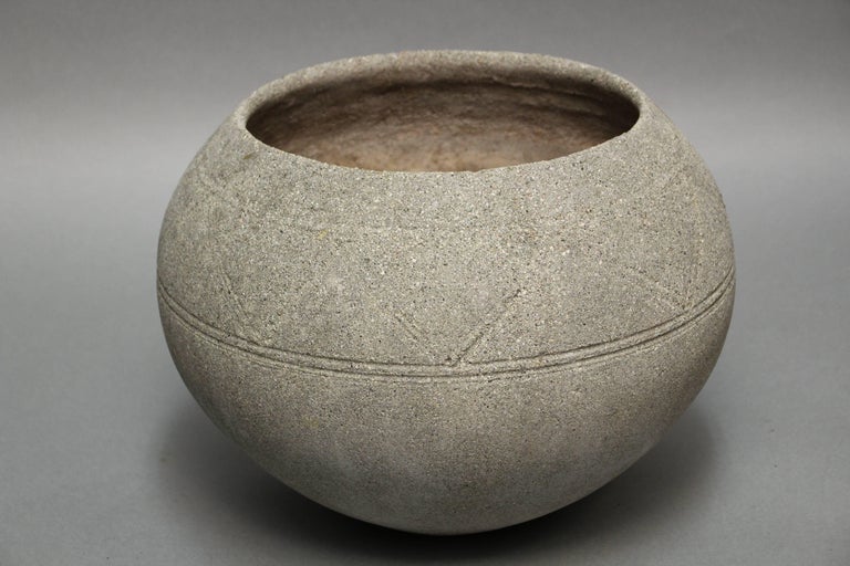 Elegant Hillside Pottery Planter on Pedestal with Incised Motif, circa ...