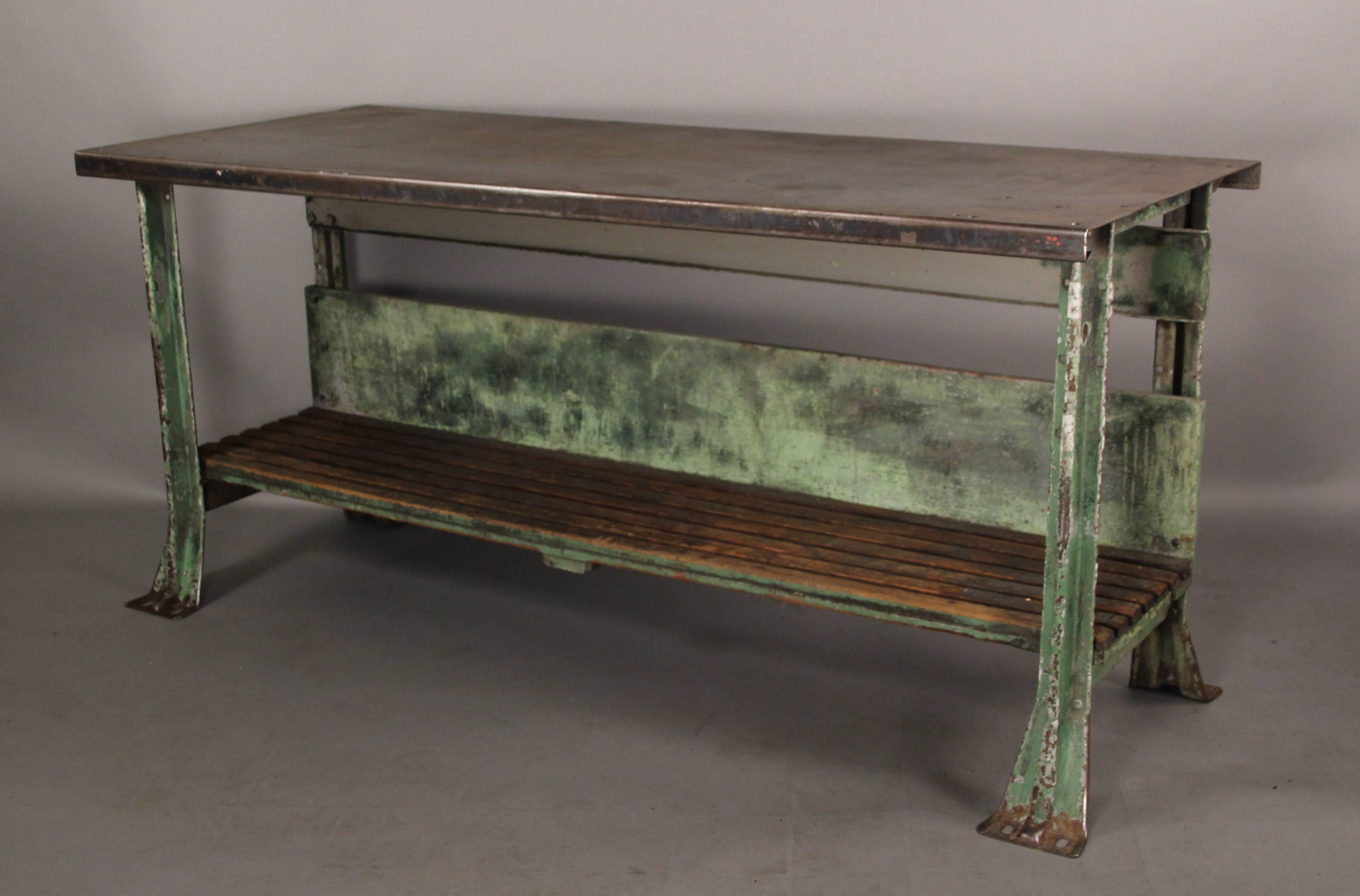 Antique Industrial Metal Work Bench at 1stDibs | metal work table ...