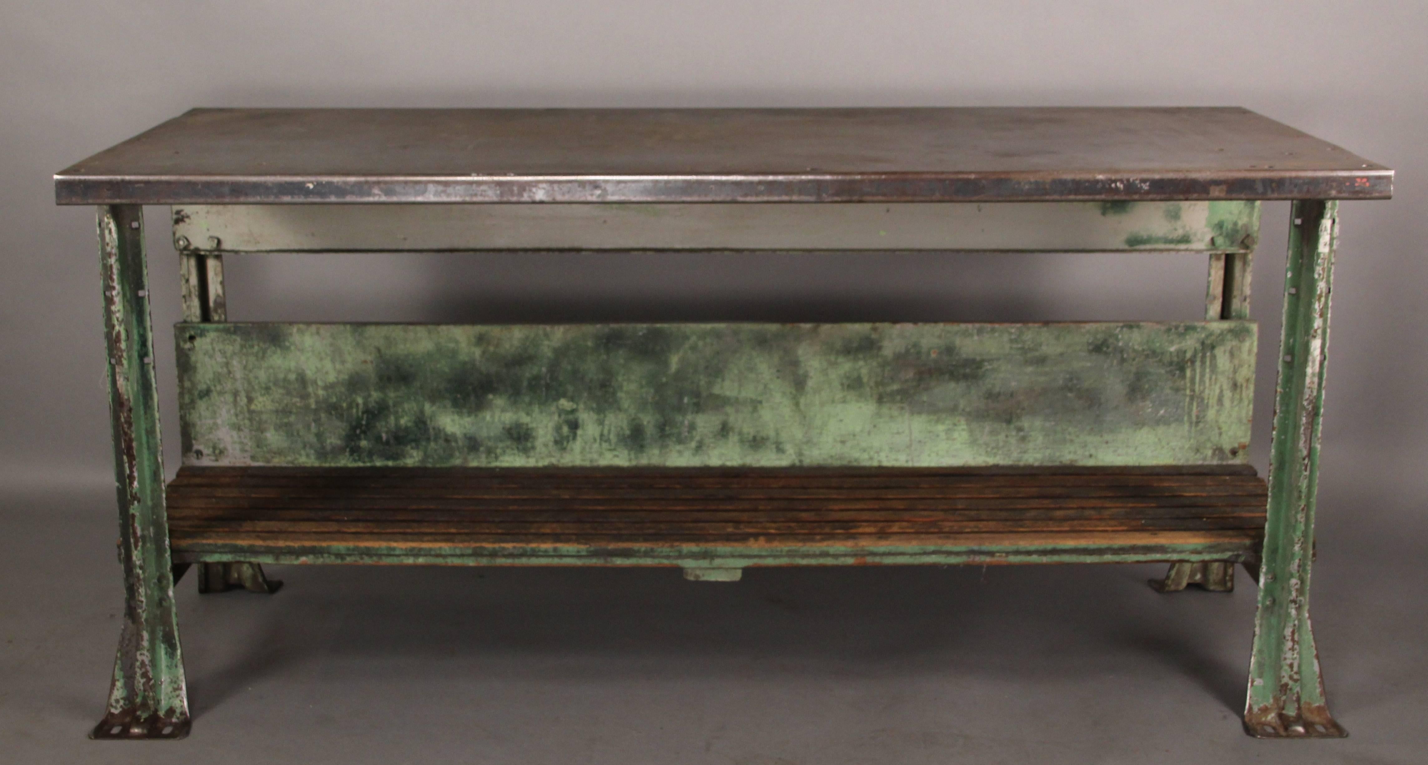 Antique Industrial Metal Work Bench at 1stDibs | metal work table ...