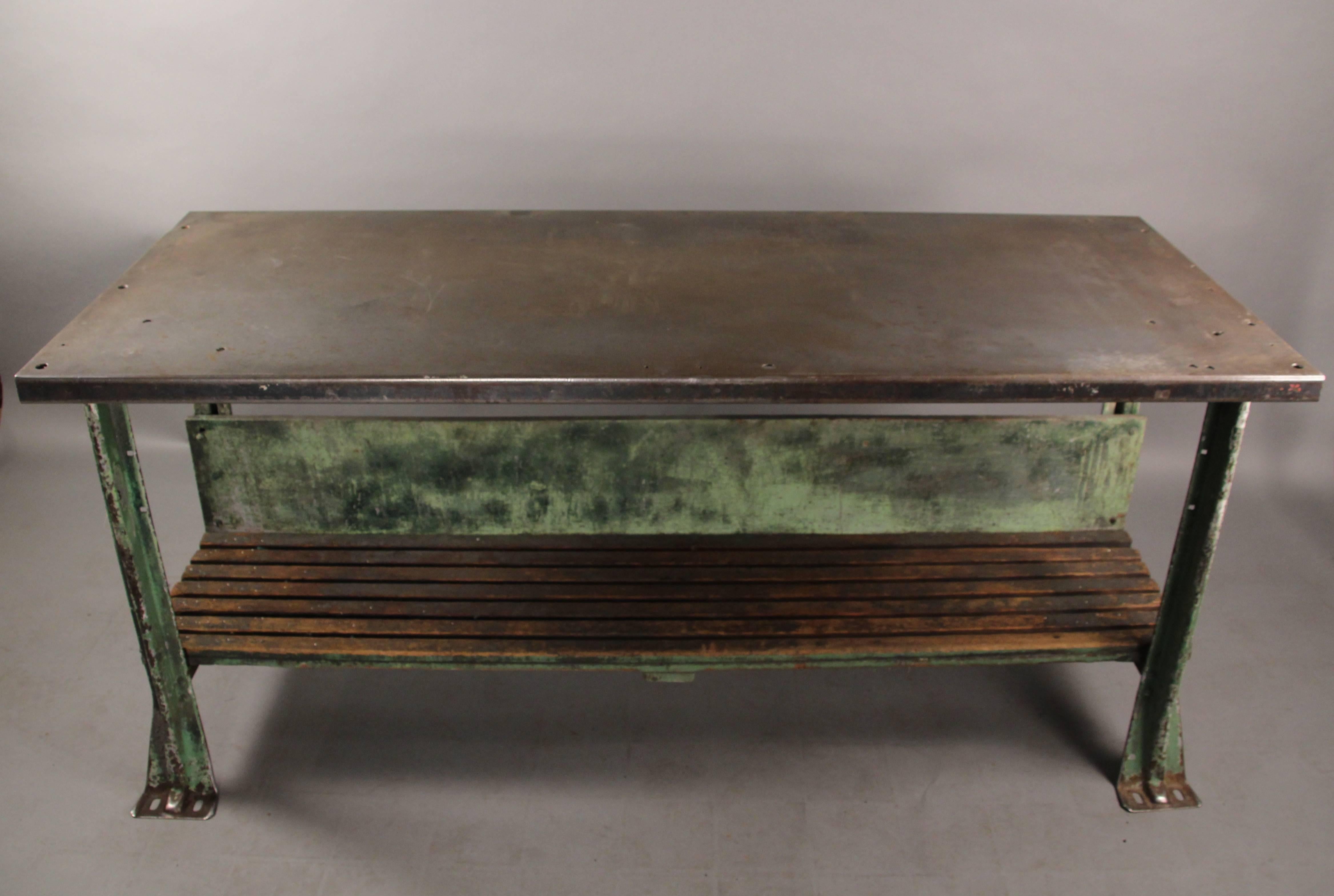 Antique Industrial Metal Work Bench at 1stDibs | metal work table ...